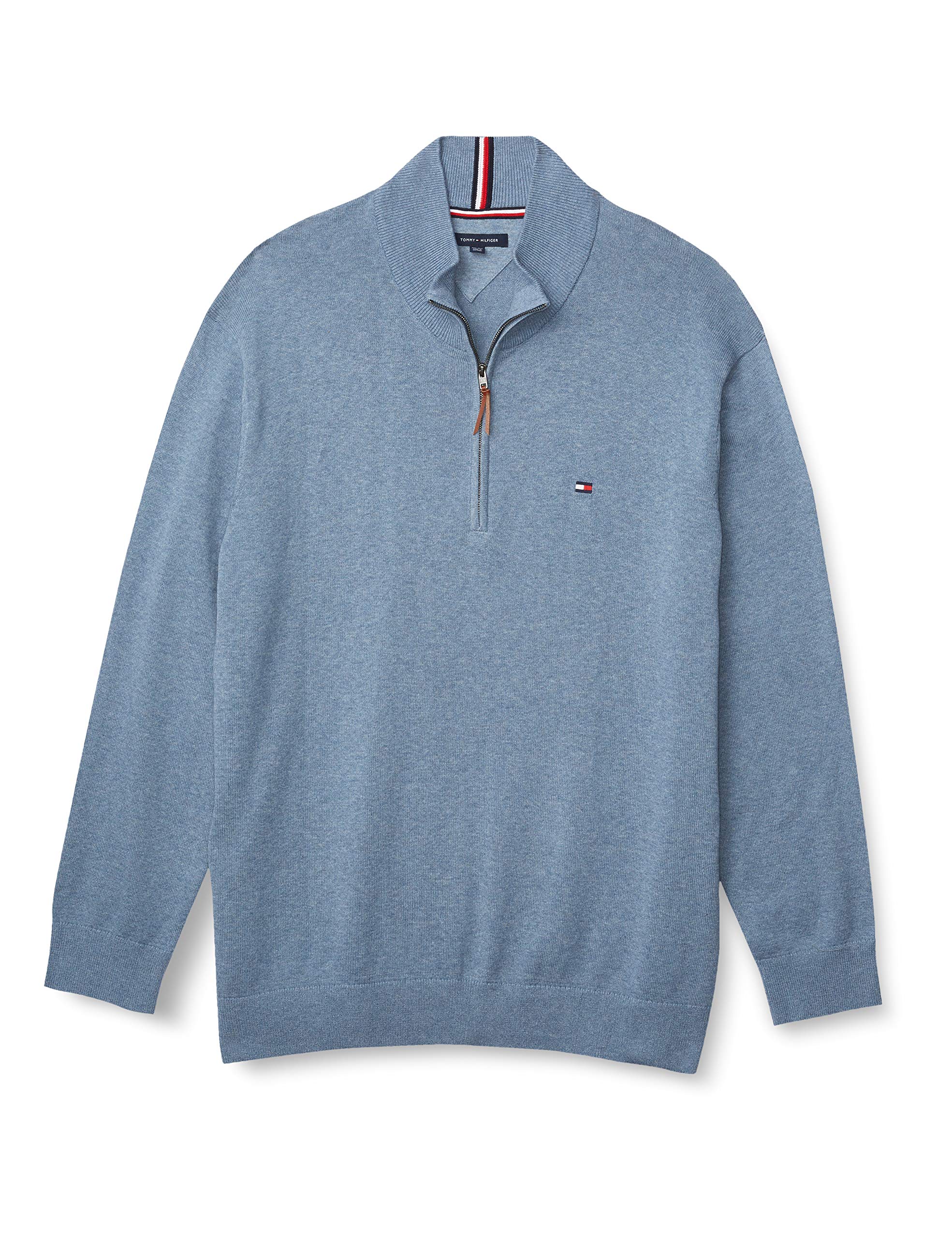 Tommy Hilfiger Men's 1/4 Zip Pull-Over Sweater, Sky Captain/Multi, Small