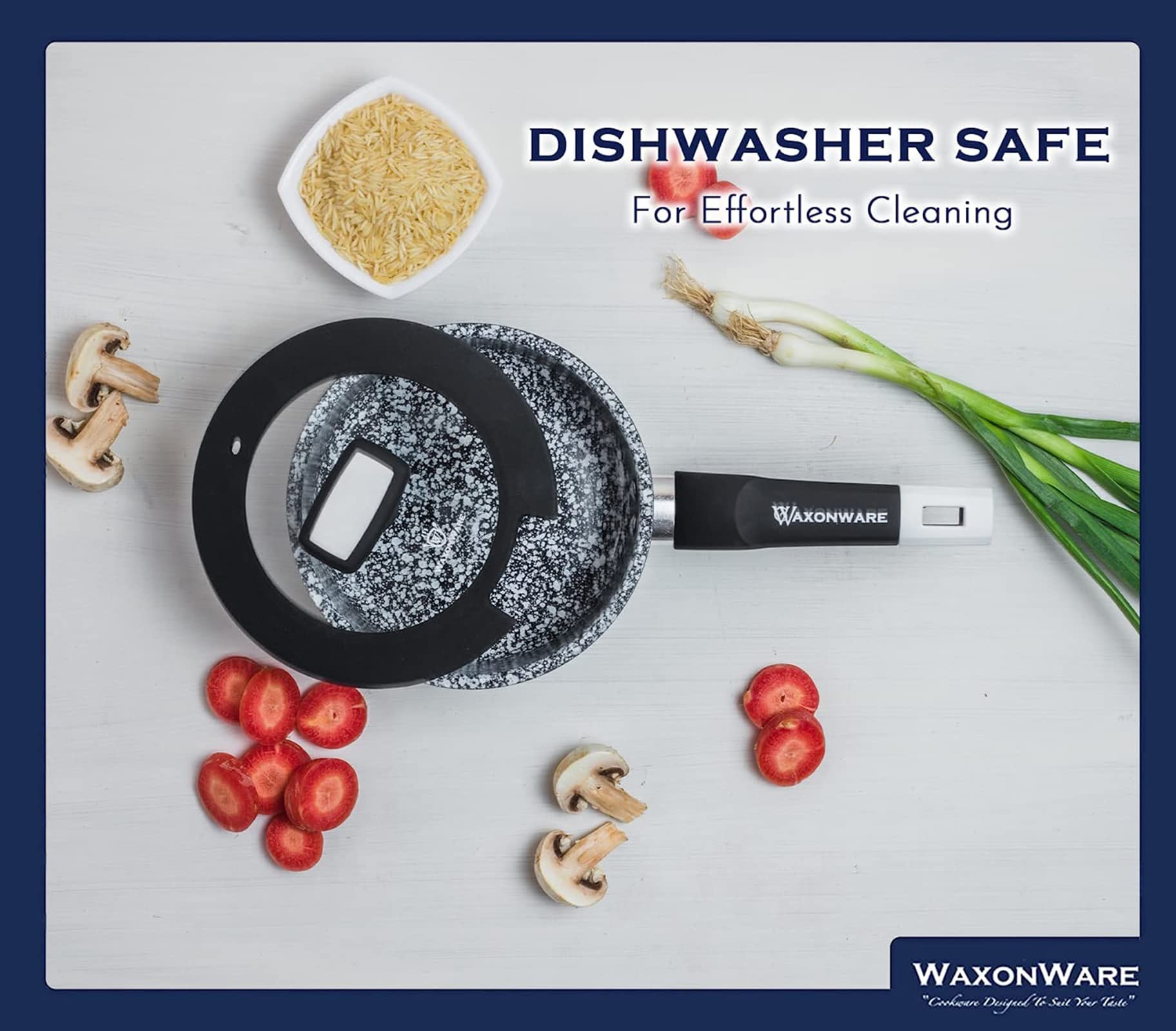WaxonWare 1.75 Quart Ceramic Nonstick Pan with Lid - Non Toxic Nonstick Cookware, Free of APEO, PFOA, PTFE, Cadmium, & Lead - Small Sauce Pan with Lid & Bakelite Stay-Cool Handle (STONETEC Series)