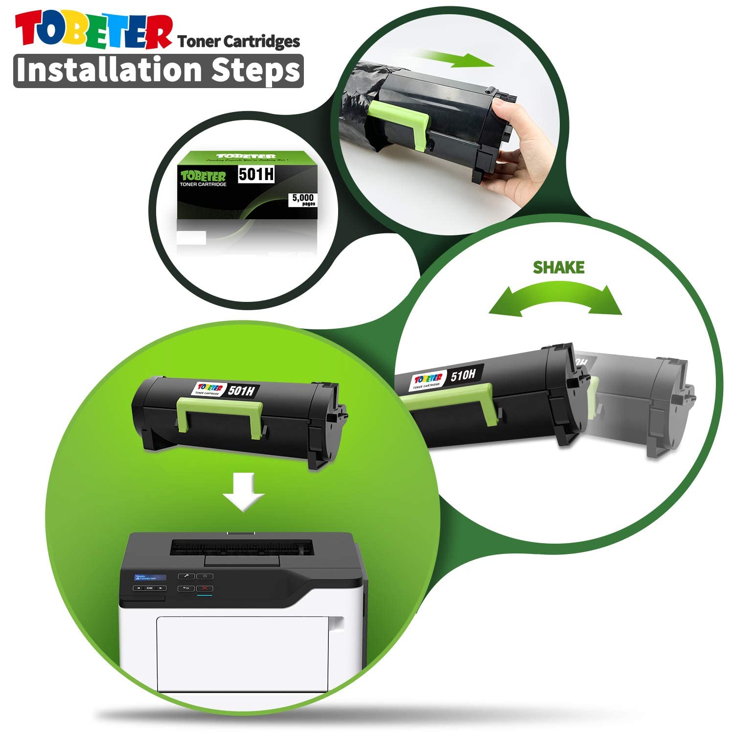 ToBeter 501H 50F1H00 High Yield Remanufactured Toner Cartridge for Lexmark MS310, MS312, MS315, MS410, MS415, MS510, MS610 Printer (up to 5,000 Pages)