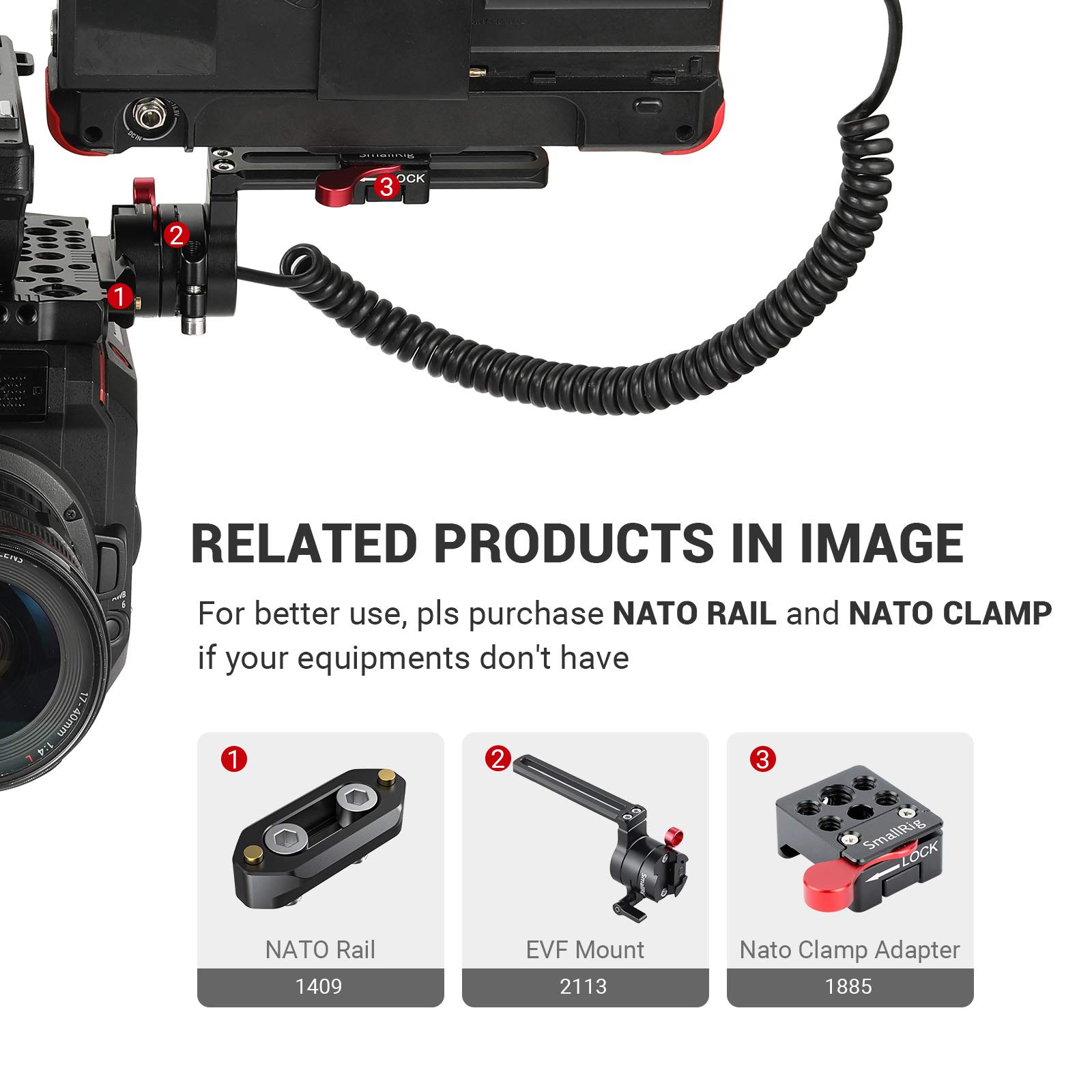 SMALLRIG Quick Release EVF Mount Monitor Support with NATO Rail and NATO Clamp – 2113