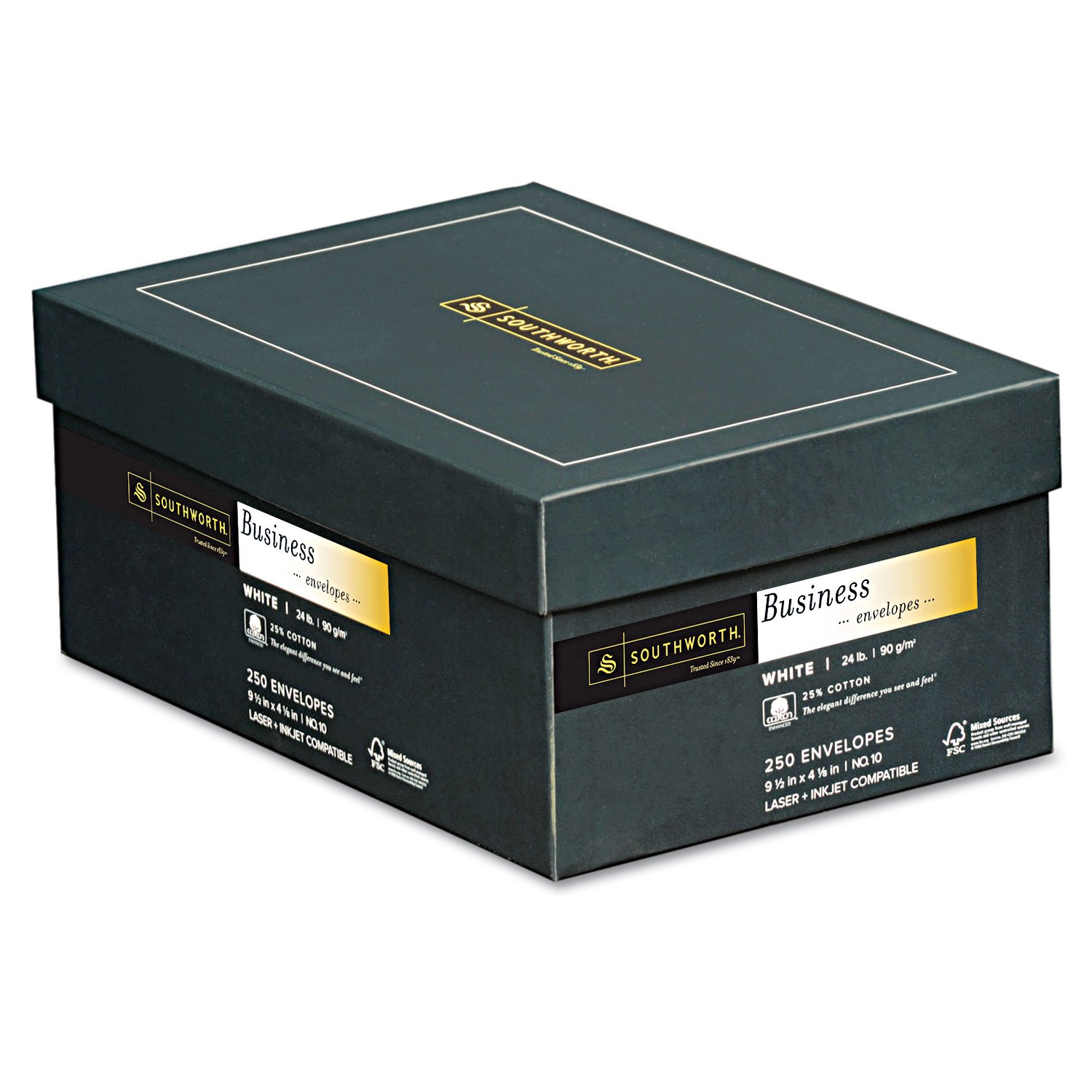 Southworth Credentials Collection™ 25% Cotton Fine Business #10 Envelopes, 24 Lb., White, Box Of 250