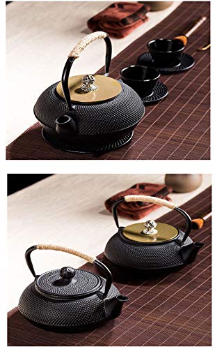 tetsubin Cast iron tea kettle japanese workshop teapot hobnail pattern with Stainless Steel Infuser【20 oz black】