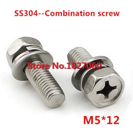 Screw 100pcs/lot M512 Hex Combination Screw with Screw/Spring Washer/Flat Washer Combined Bolts Crossing Stainless Steel