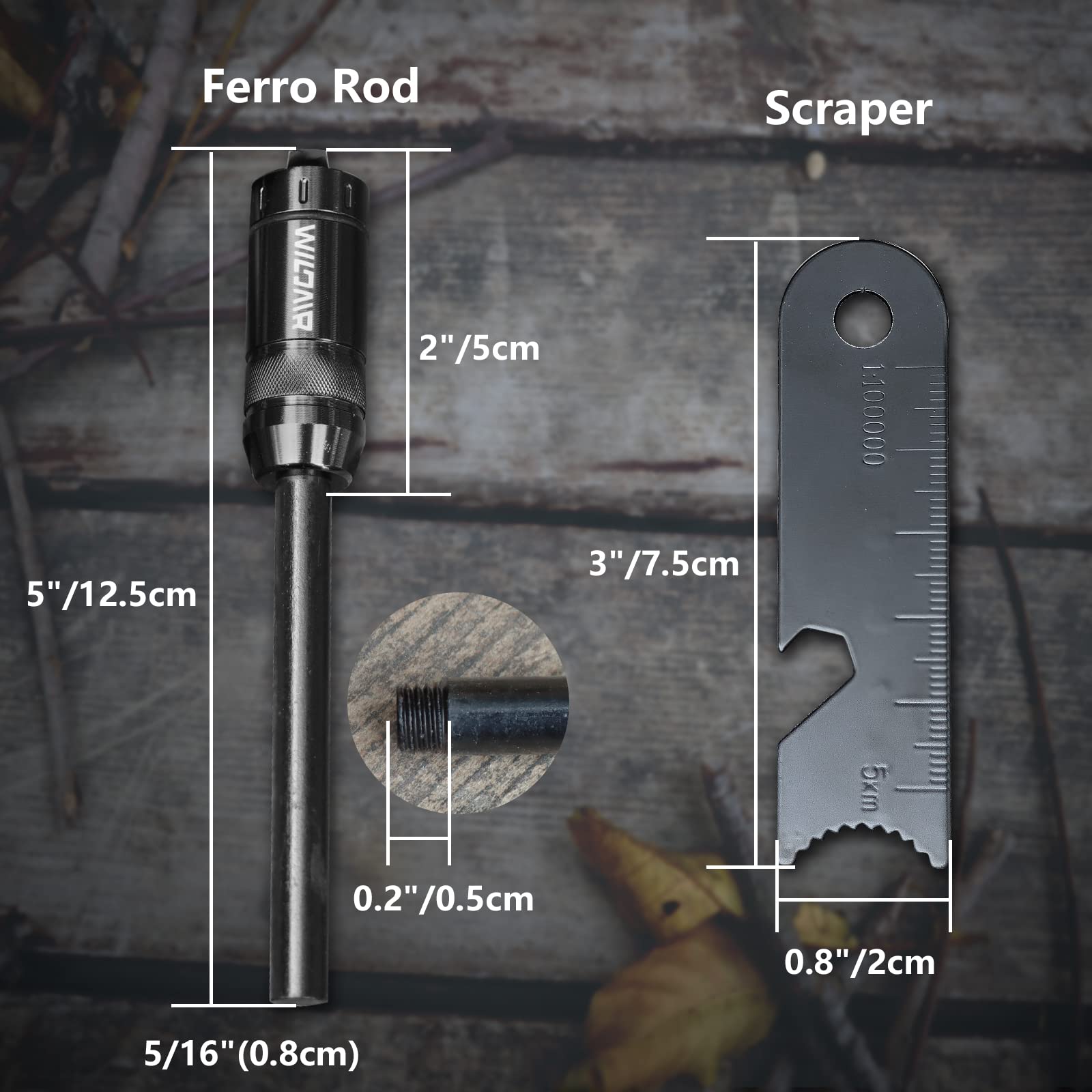 WILDAIR Ferrocerium Ferro Rod Fire Starter with Flint Striker Storage Capsule Fire Paracord Magnesium Bushcraft Flint and Steel Fire Starter Emergency Survival Kits (Orange)