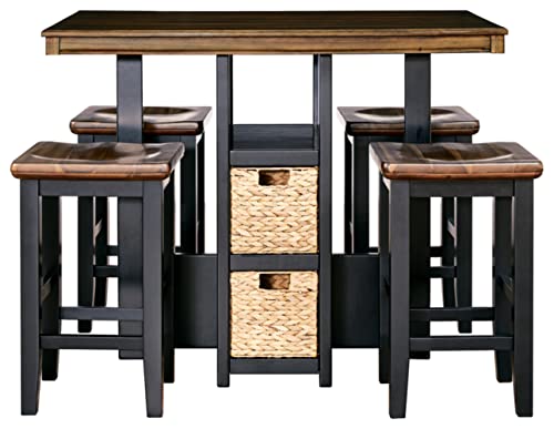 Signature Design by Ashley Dolingham Modern Counter Height Dining Table Set with Storage, Set of 5, Black & Dark Brown