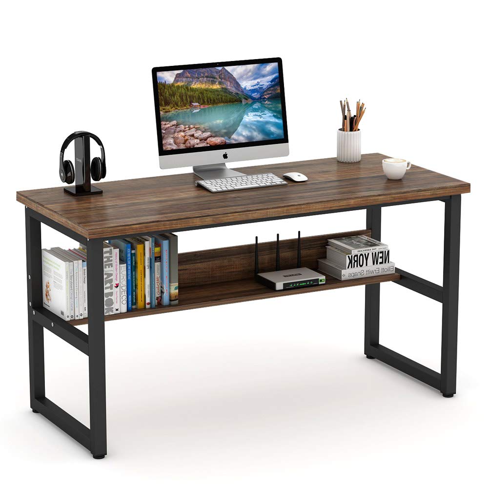 Tribesigns 55 Computer Desk with Storage shelf , Writing Desk Office Desk Study Table Workstation for Home Office,Rustic