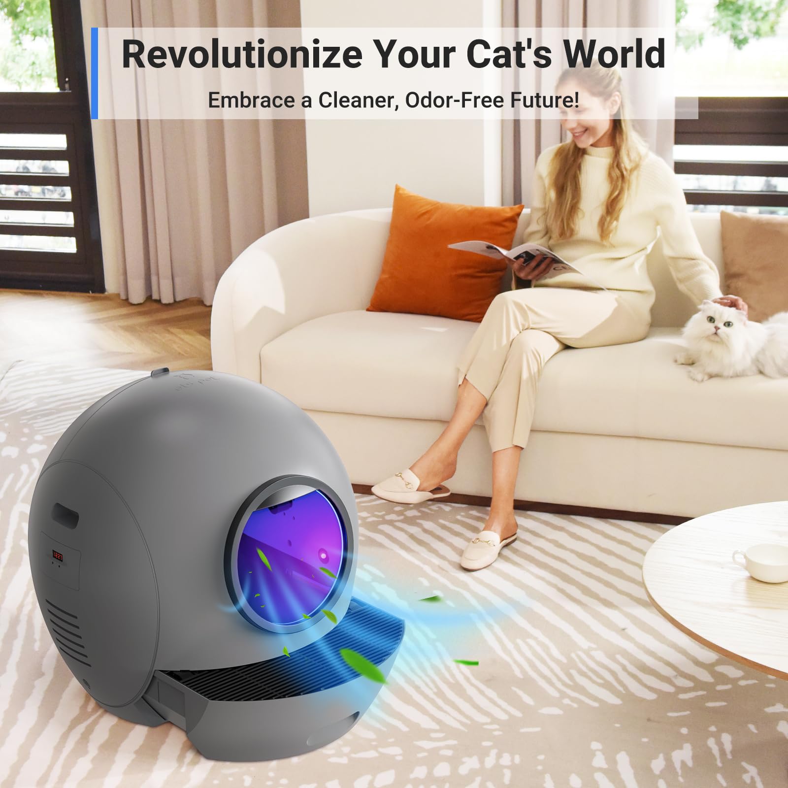 Self Cleaning Cat Litter Box: ELS PET Hands-Off 60L Extra Large Cat Litter Box, Odor Eliminating Smart Litter Box with APP Control, 2.4Ghz WiFi Only, Automatic Cat Litter Box for Multiple Cats