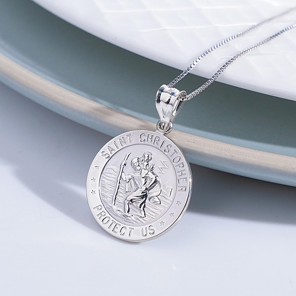PicturesOnGold.com Saint Christopher Religious Medal - Solid Sterling Silver, 3/4 Inch Size of a Nickel