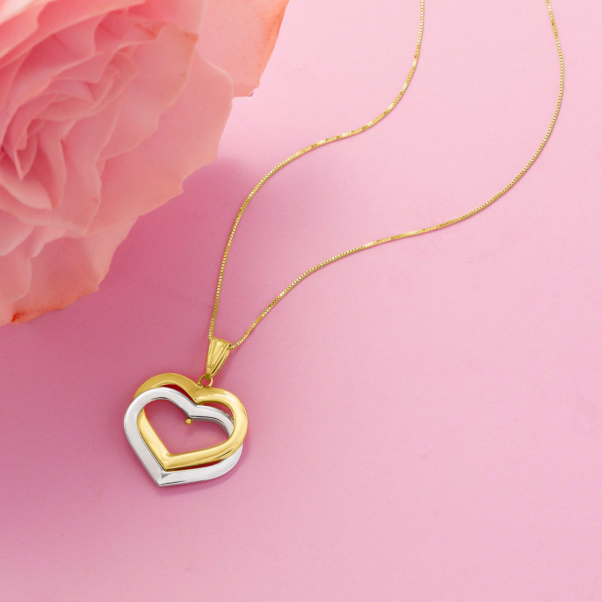 Ross-Simons 14kt 2-Tone Gold Interlocking Hearts Pendant Necklace. 18 inches