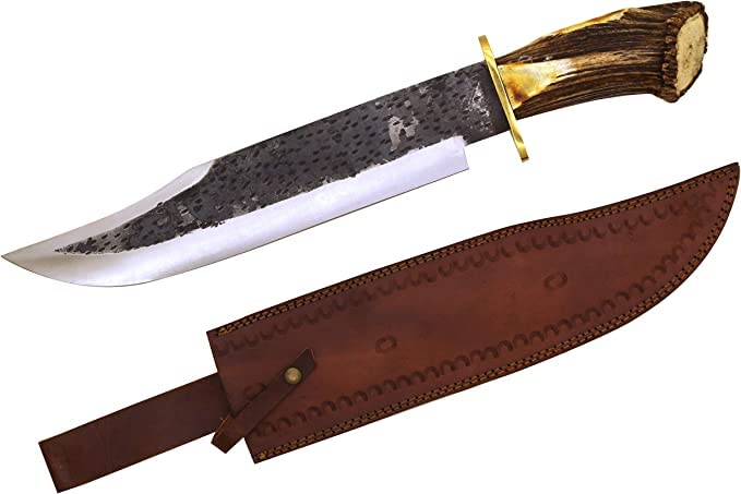 Wild Turkey Handmade Collection 25" Montana Stag Handle Strong Heavy Duty Hunting Knife With Leather Sheath (Stainless Steel)