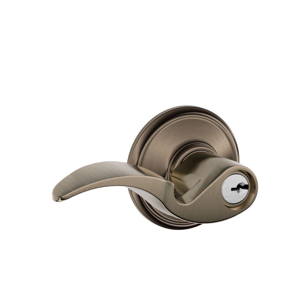 SCHLAGE F51A AVA 620 Avanti Lever Keyed Entry Lock, Antique Pewter