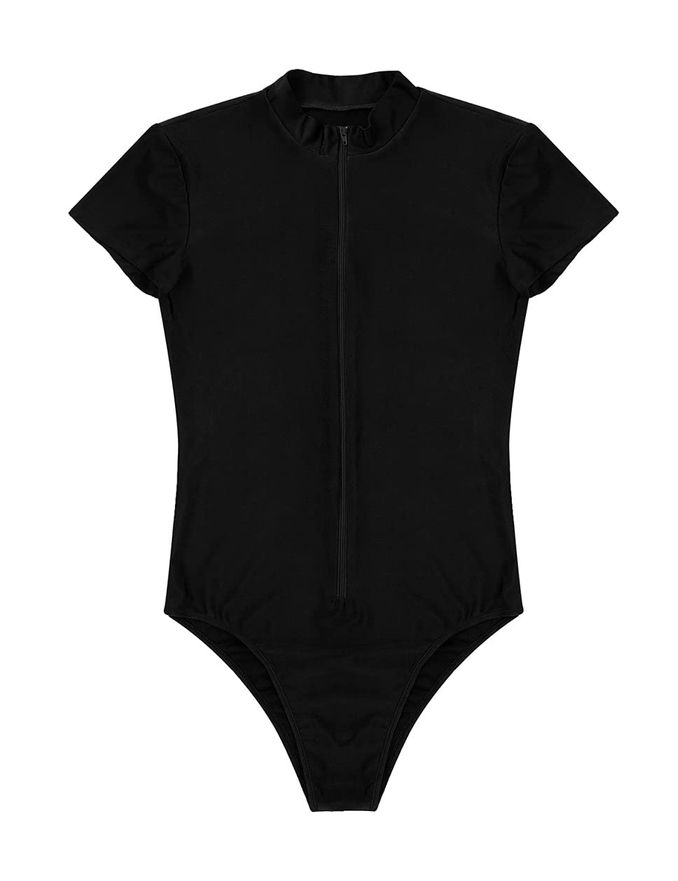 Yeeye Men's One Piece Zipper Front Leotard Bodysuit Wrestling Singlet Romper Gymnastics Dance Jumpsuit Black Medium