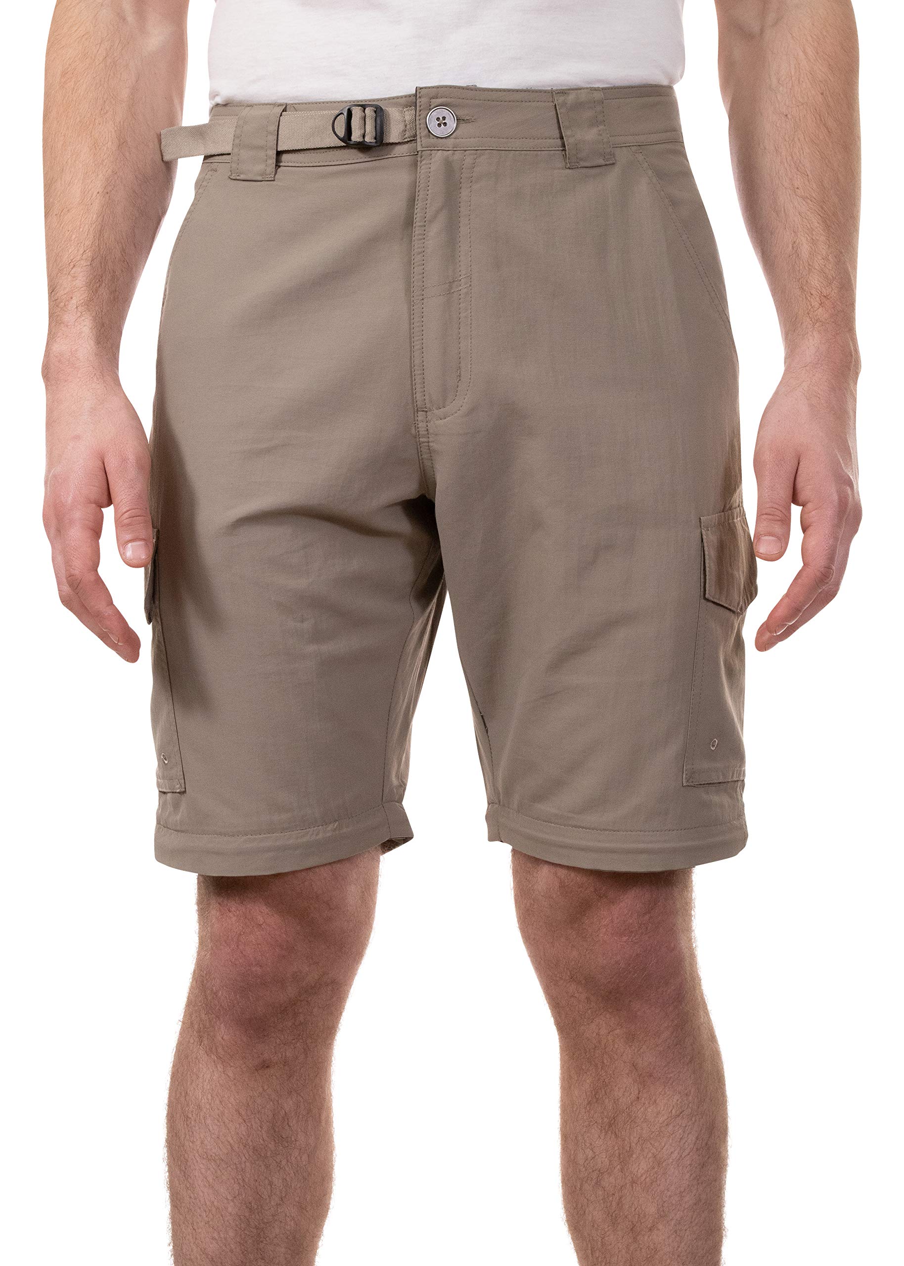 Swiss Alps Mens UPF 30+ Sun Protection Multi Pocket Convertible Pants, Khaki, 32/32