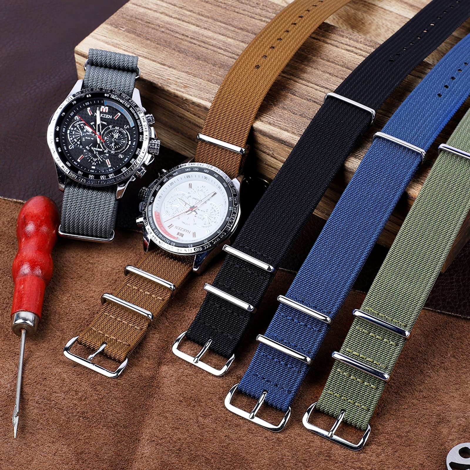 WOUKUP Premium Military Ballistic Ribbed Nylon Watch Straps 18mm 20mm 22mm Replacement Watch Band for Men