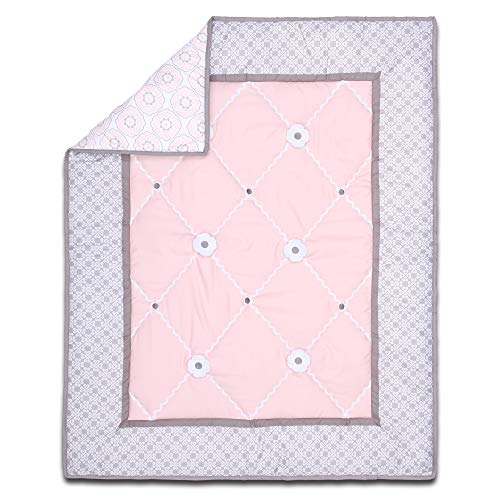 The Peanutshell Princess Crib Bedding Set for Baby Girls | 3 Piece Pink & Grey Nursery Set | Crib Comforter, Fitted Crib Sheet, Crib Skirt Included