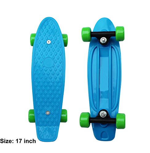 SK8MEMO 17X5inch Kids Skateboard, Mini Skateboard for Beginners (Blue)……