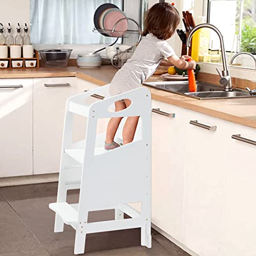 Toddler Tower Kitchen Stool Helper, GAOMON Step Stool for Kitchen Counter Bathroom Sink, Adjustable Height, Non-Skip Feet & Heavy Duty, Chalkboard, Wood Standing Tower for Toddlers 1-3