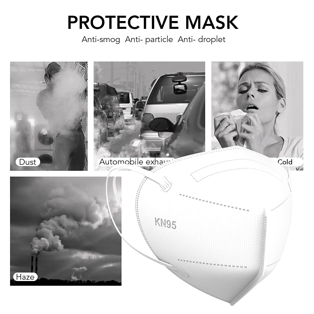 YIDERBO KN95 Face Masks 50Pack, 5-Ply Breathable Disposable Face Mask Filter Efficiency≥95%, White