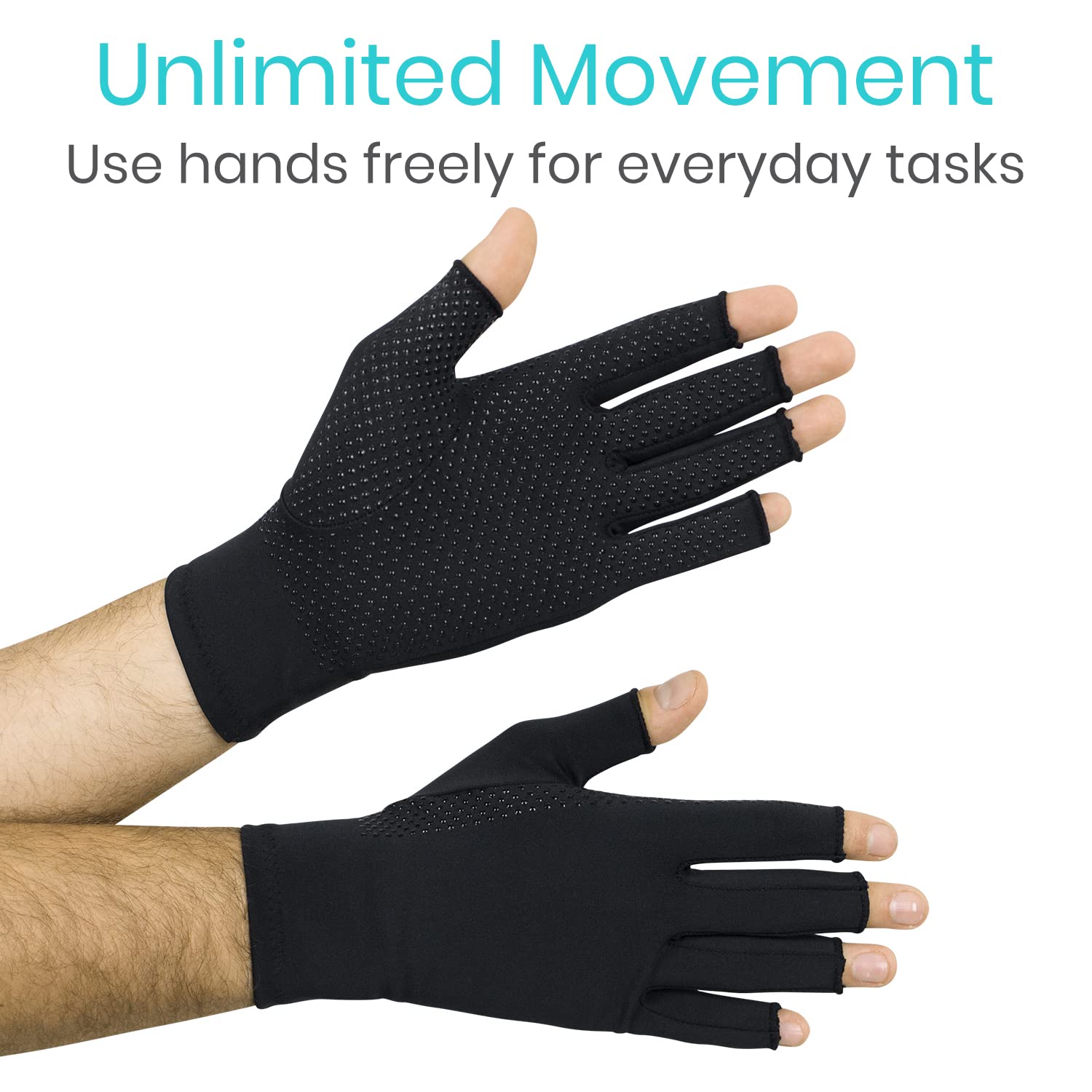 Vive Fingerless Arthritis Gloves for Men & Women Made w/Copper Infused Fabric - Therapeutic Compression for Swelling, Carpal Tunnel, Tendonitis, Edema, & Finger Pain - Comfortable Non-Slip (Medium)