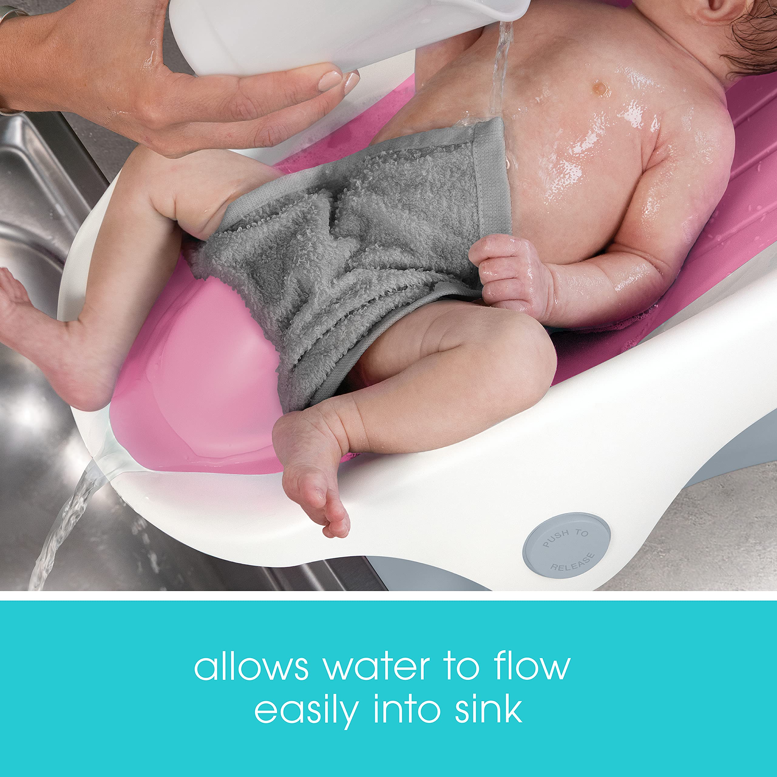 Summer Infant Clean Rinse Baby Bath Seat, Soft Support for Use on the Counter, Sink, or Bathtub, 3 Reclining Positions, Quick-Dry, Use from Birth to Sitting Up - Pink