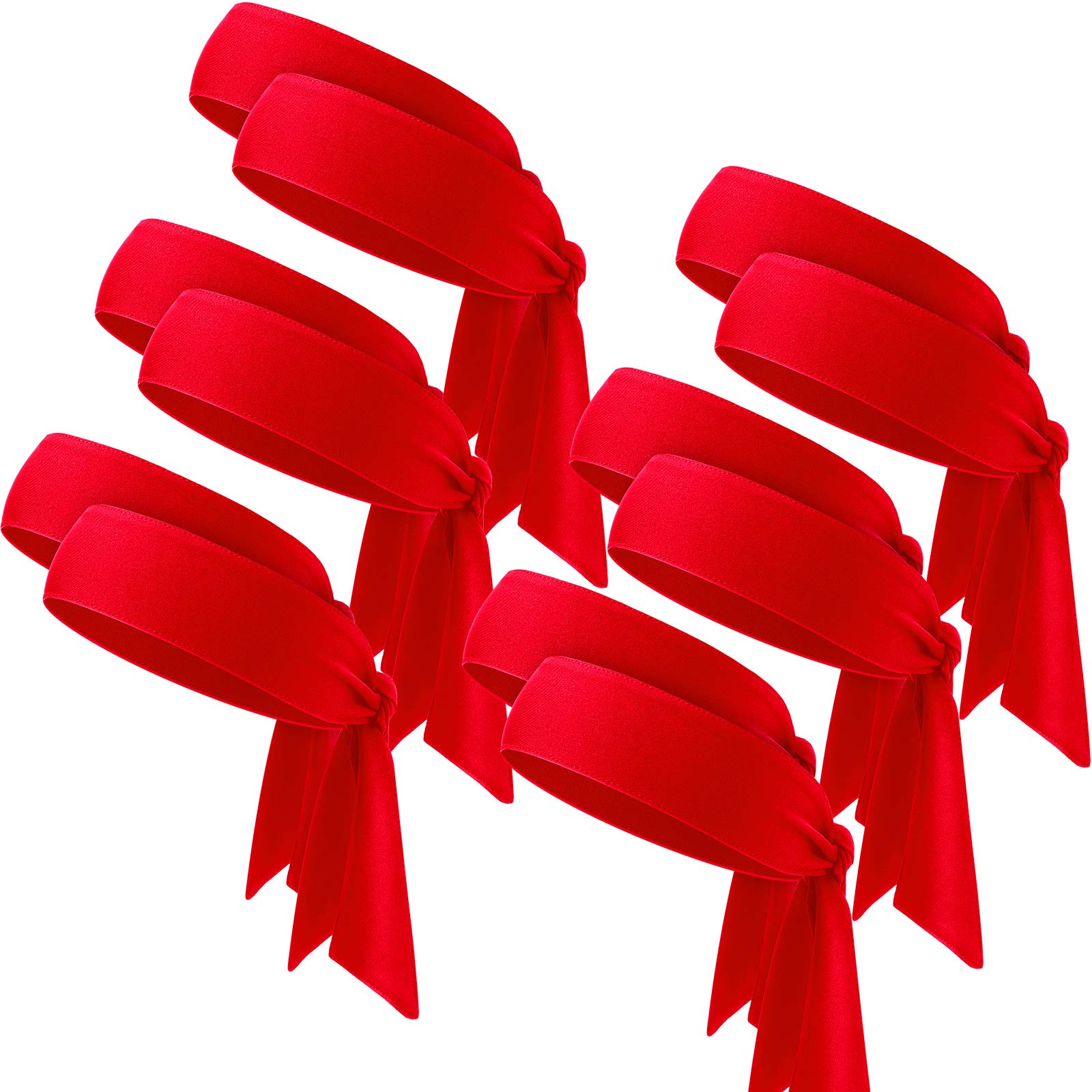 WILLBOND 12 Pieces Tennis Tie Headband, Dry Head Tie Sport Tie Back Headband for Basketball, Running, Karate, Athletics (Red, Unisex)