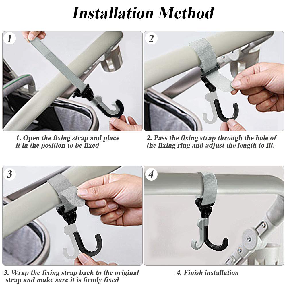 Stroller Hooks | 2 Pack of Multi Purpose Hooks | 360 Swivel Stroller Clips for Mommy, Perfect Stroller Accessories for Hanging Diaper Bags, Groceries, Clothing, Purse