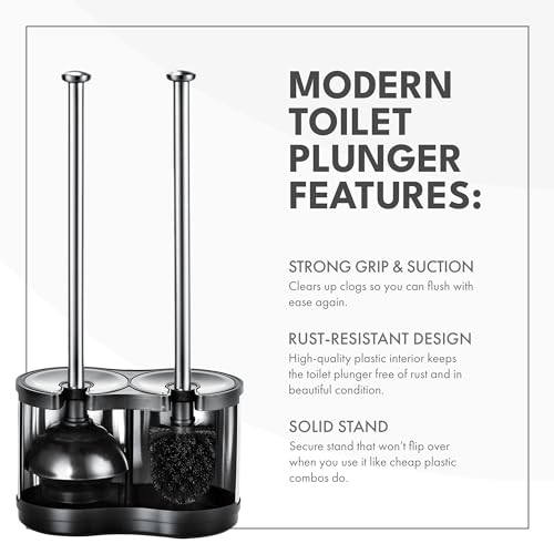 ToiletTree Products Modern Deluxe Freestanding Toilet Brush and Plunger Combo (Stainless Steel, Brush and Plunger Combo Set 4.5β x 9.75β x 18.5")