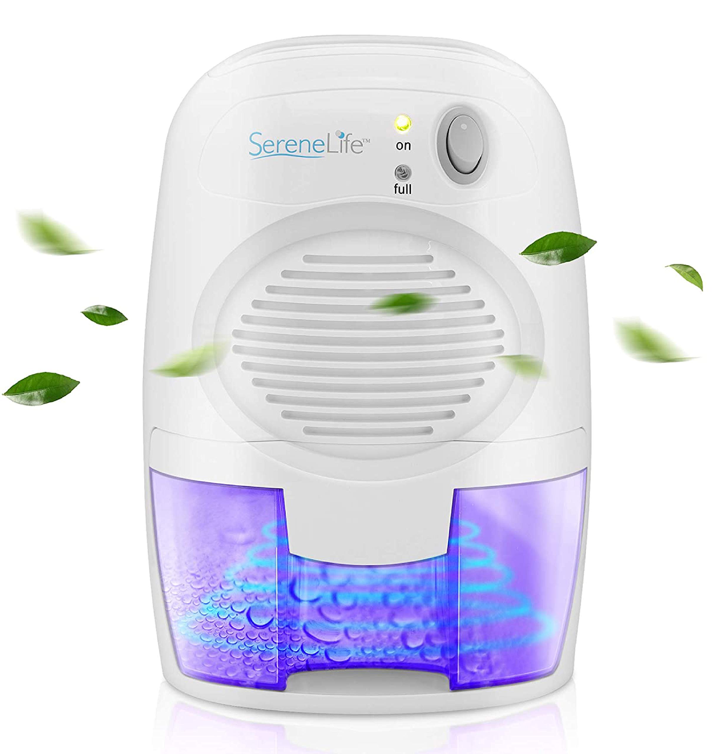 SereneLife Dehumidifier 16oz. Compact Electronic Cooler-Rooms up to 1100 Cu Ft-Breathe Easier, Odor Eliminator, Moisture Control, Ventilation Fan, Reusable Air Filter, Removable Water Tank