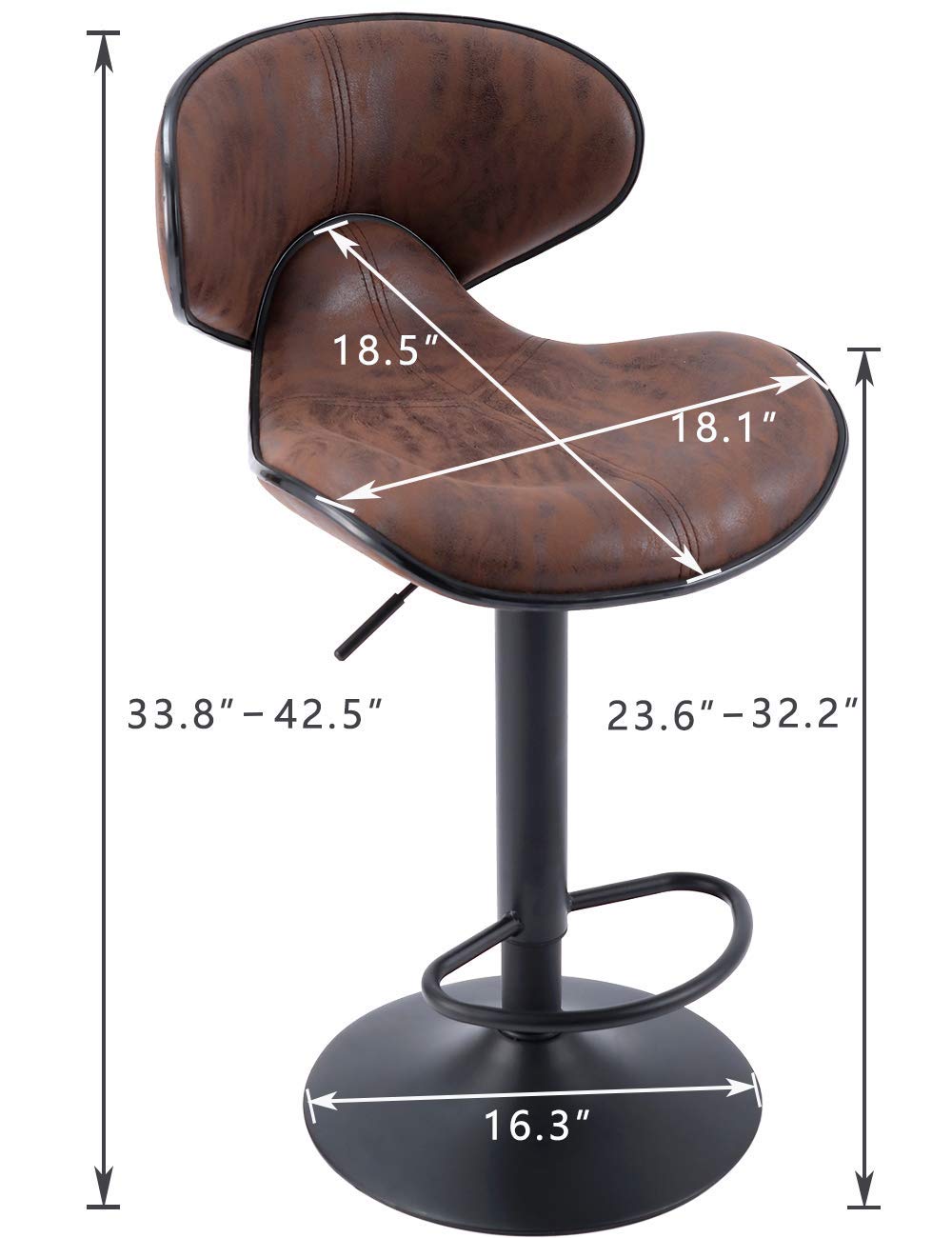 SUPERJARE Single Bar Stool, Swivel Barstool Chair with Back, Modern Pub Kitchen Counter Height, Retro Brown, Fabric