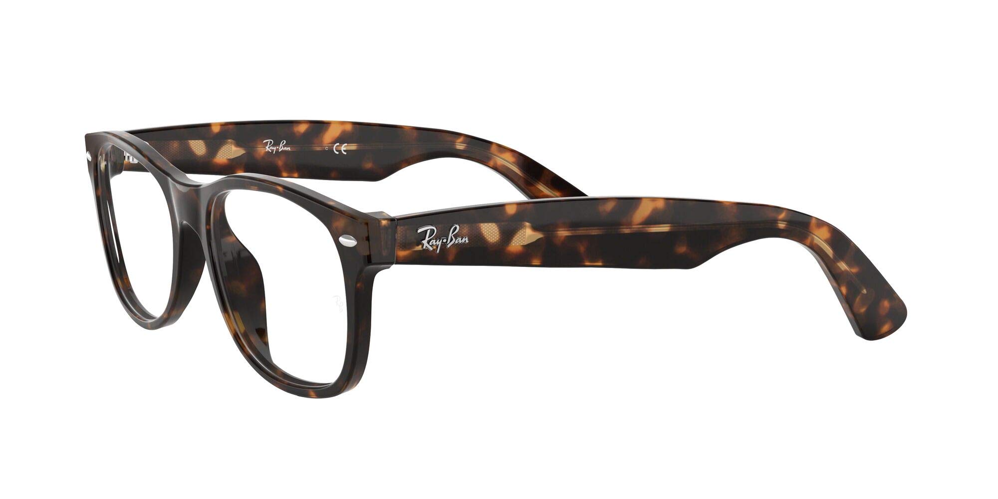 Ray-Ban RX5184F New Wayfarer Low Bridge Fit Square Prescription Eyeglass Frames, Dark Havana/Demo Lens, 52 mm
