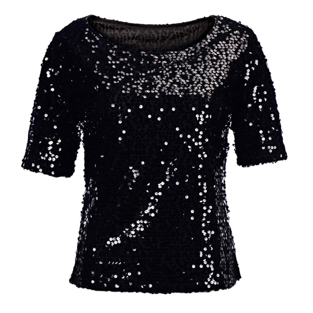Top for Women Sequin Sparkle Glitter Tank Cocktail Party Tops Shining Crop T-Shirt Blouses