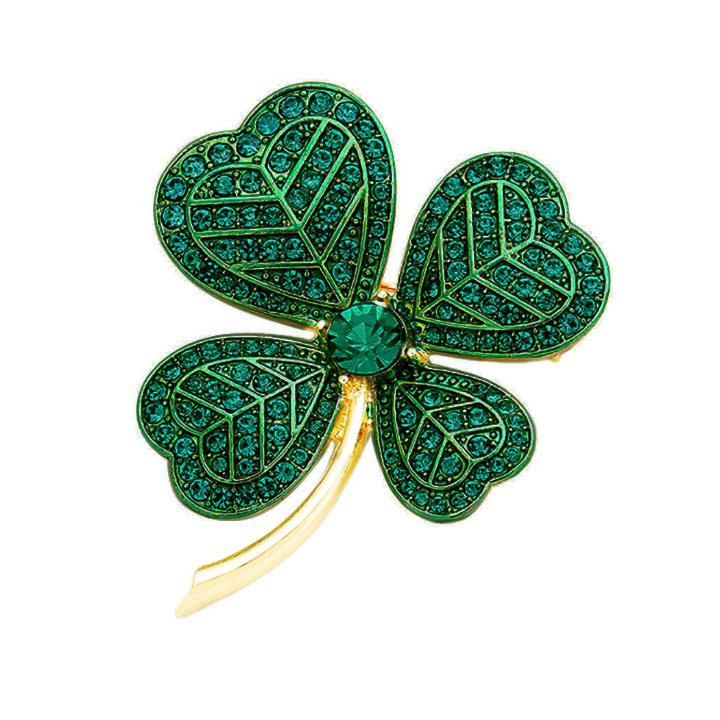 Rosemarie Collections Women's St. Patrick's Day Lucky Irish Four Leaf Clover Shamrock Pave Crystal Rhinestone Pin Brooch (Gold Tone, 2.25")