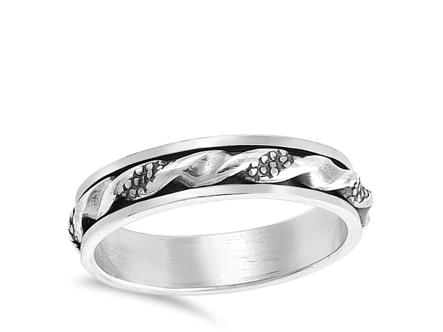 Wave Spinner Twisted Oxidized Bead Bali Ring 925 Sterling Silver Band Size 11