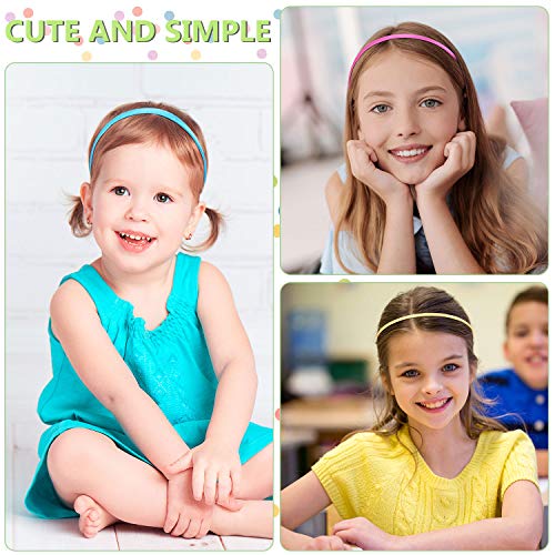 WILLBOND 24 Pieces Thin Satin Headband 5 mm Craft DIY Fabric Covered Ribbon Headbands Narrow Plain Headband for Women, 24 Colors