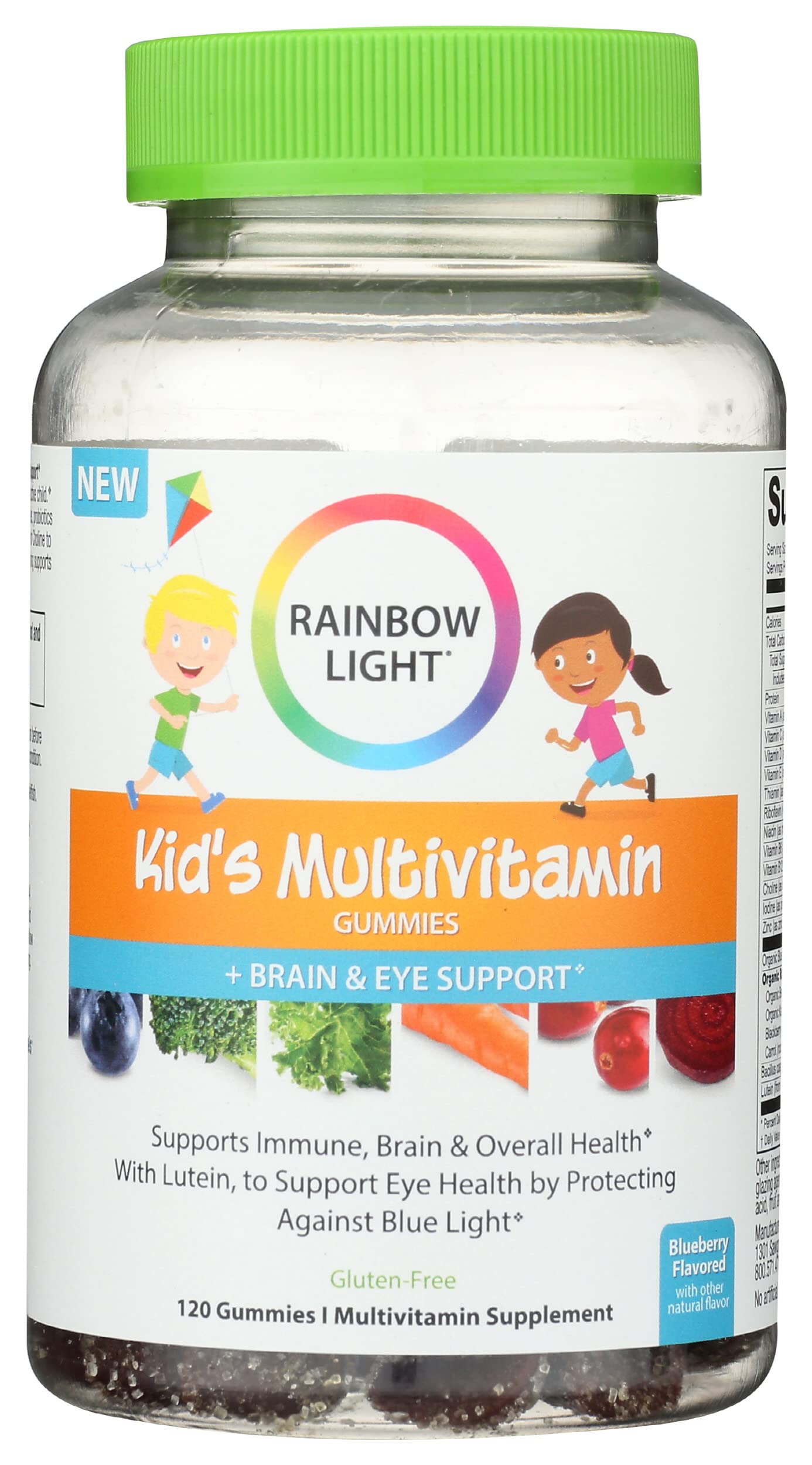 Rainbow Light Kid's Multivitamin Gummies, Brain & Eye Support, Blueberry, 120 Gummies