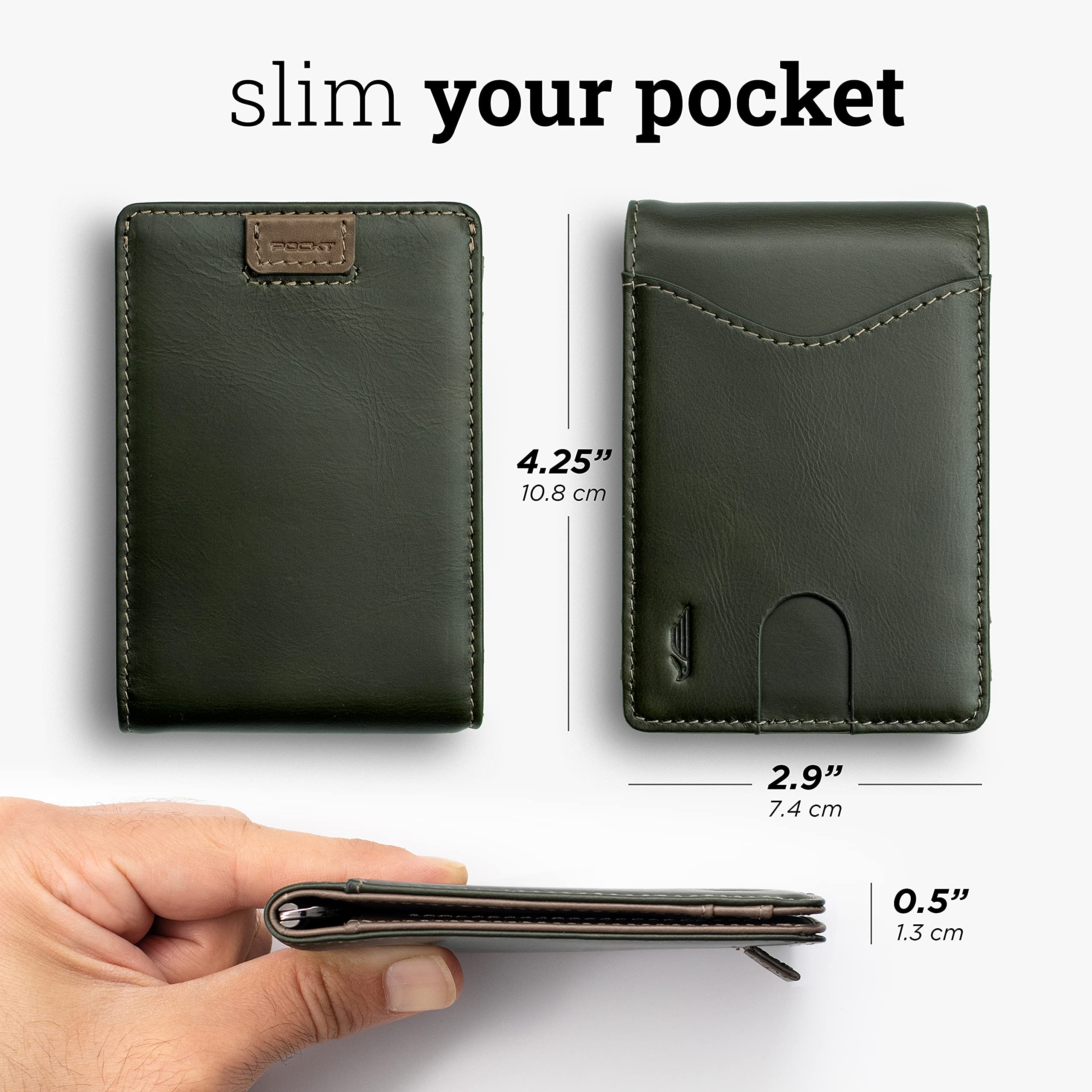 POCKT Slim Bifold Wallet for Men with Money Clip - Minimalist Leather RFID Blocking Front Pocket Mens Wallets | Deep Royal