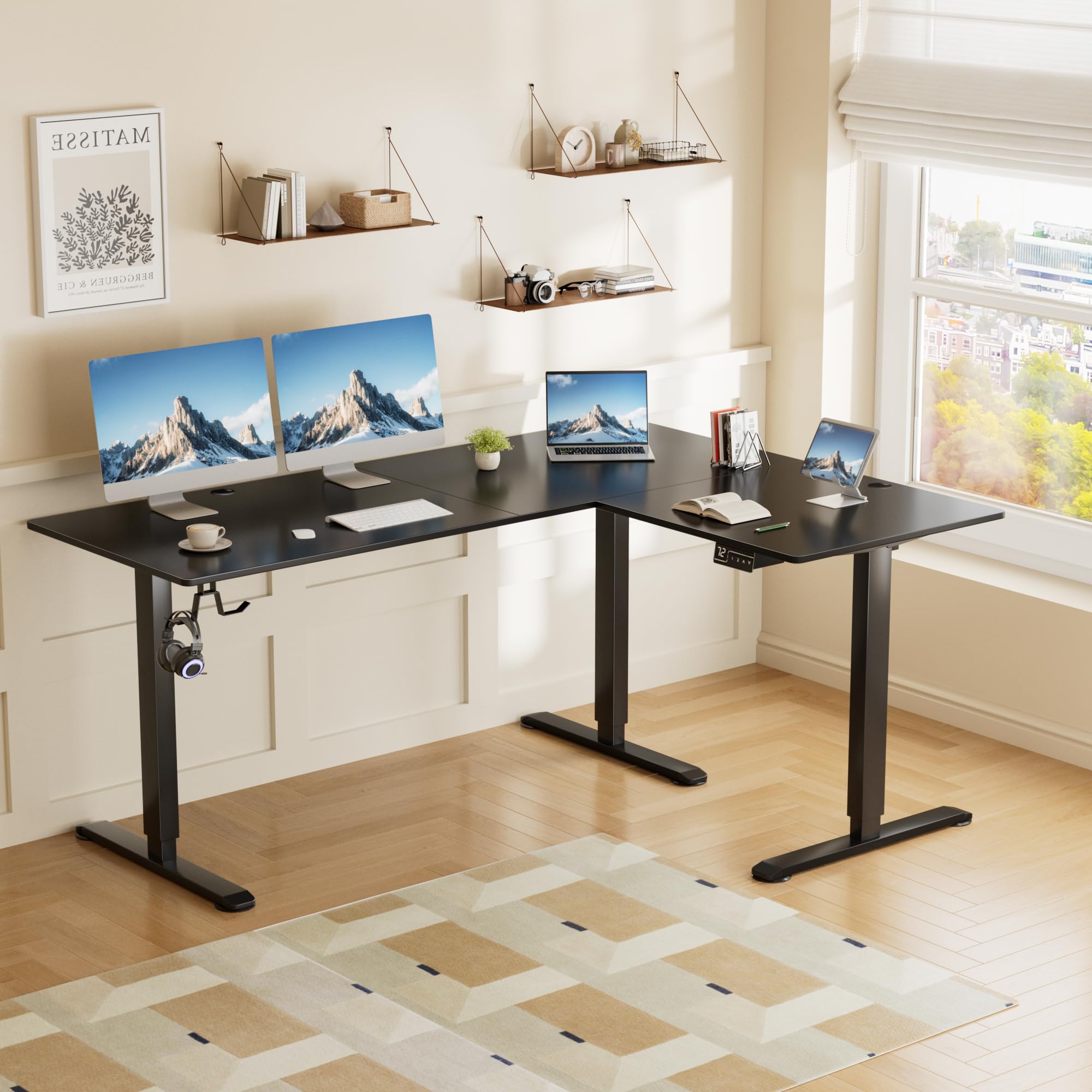 Shahoo Electric Stand Up Desk Frame, Dual Motor Ergonomic Height Adjustable Table Legs with Memory Controller, White, 47 x 23 Inches