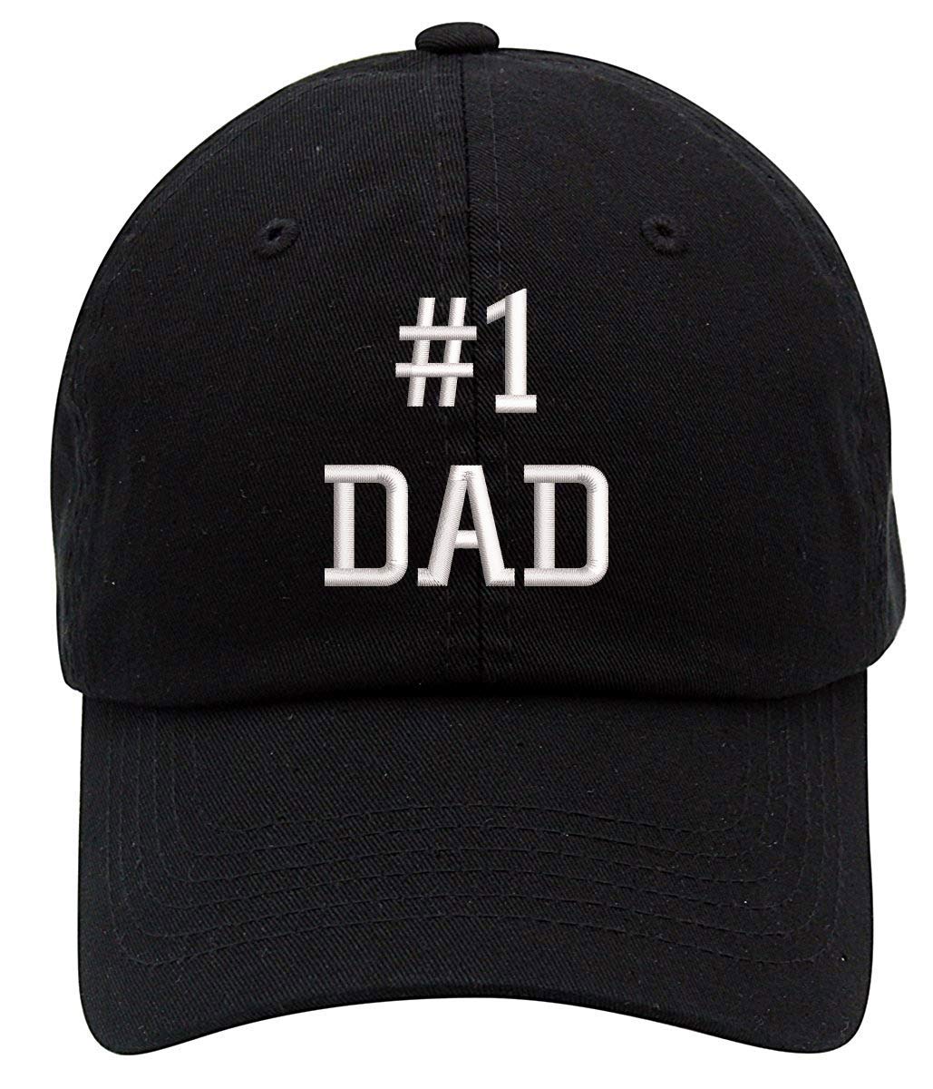 Top Level Apparel Number 1 Dad Embroidered Brushed Cotton Dad Hat Cap Black