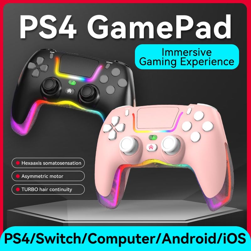 RALAN PINK Wireless Controller Compatible with Playstation 4/Pro/Slim/for PS4 Dualshock 4 Gamepad with Adjustable LED Lighting, 3.5mm Audio Jack and Touch Pad