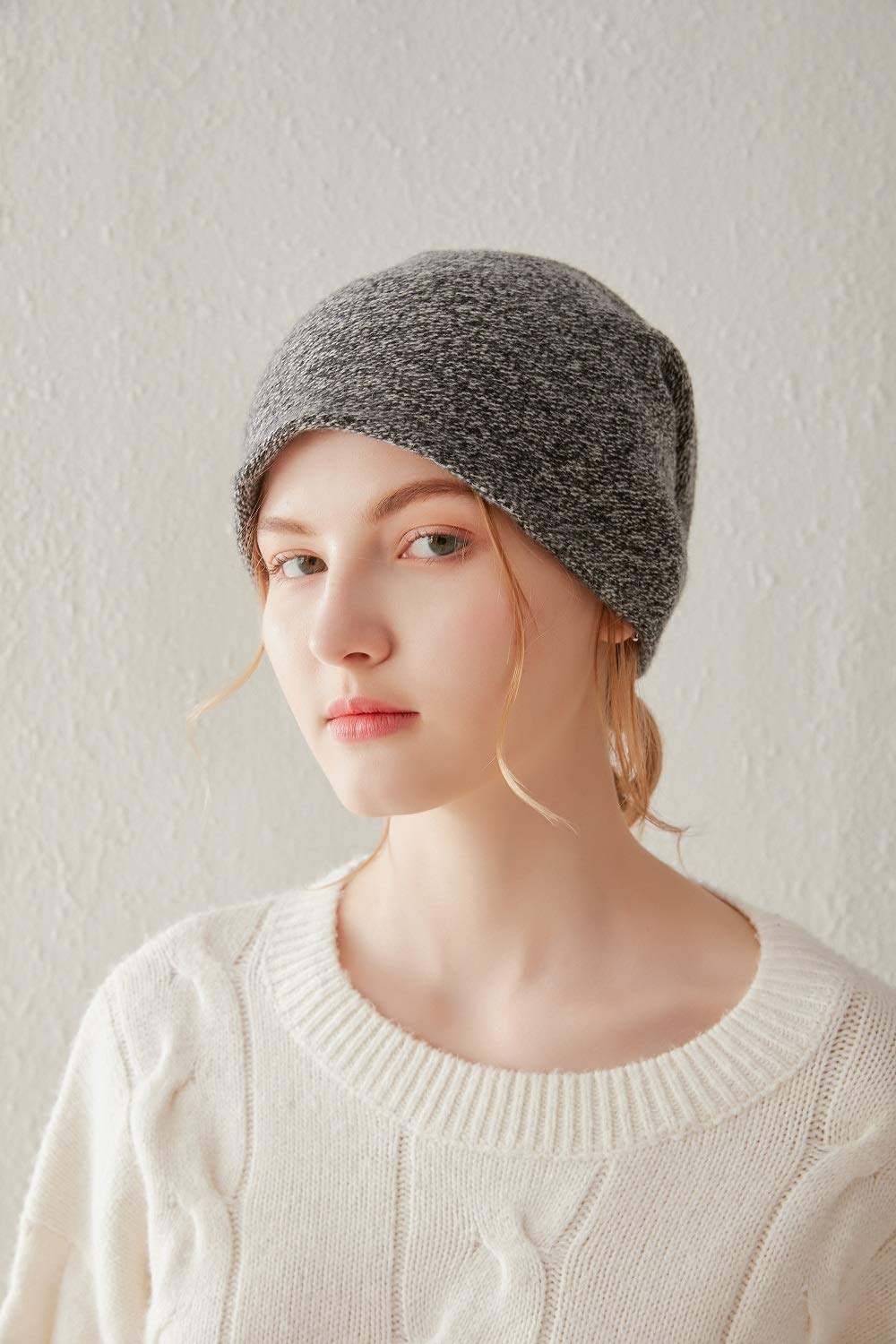WaySoft Aspen 100% Pure Cashmere Ski Snow Winter Beanie Double Layer Knit Beanie for Women (Black)