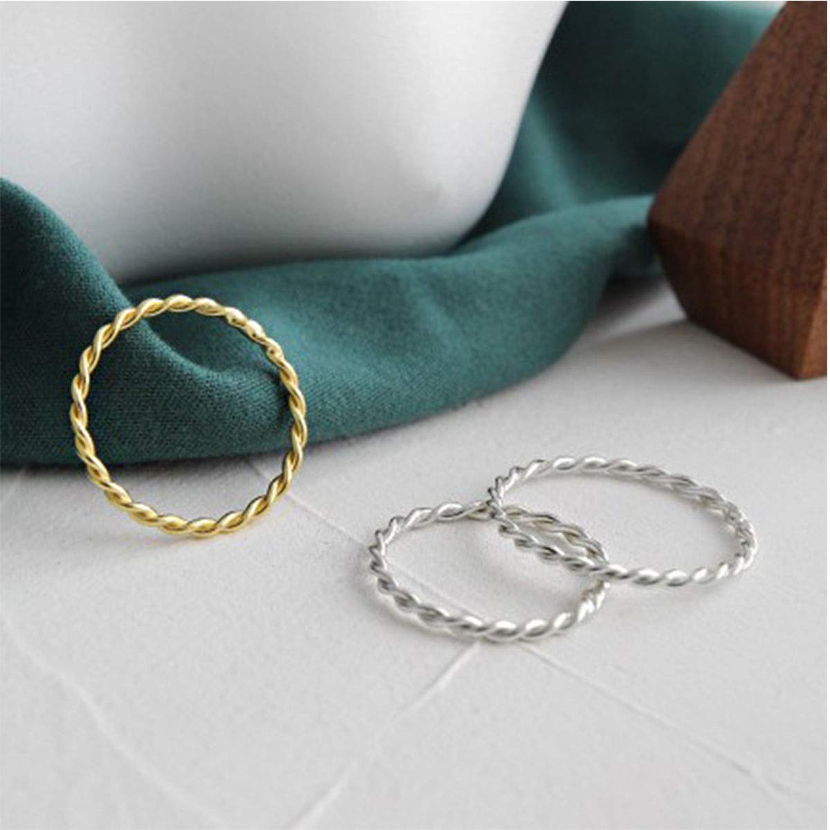Thin Twist Ring 925 Sterling Silver Braided Infinity Twisted Gold Stacking Pinky KnuckleThumb Middle Finger Wedding Ring Band Size 7.5