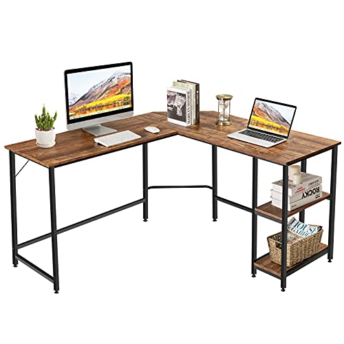 Tangkula Industrial L-Shaped Computer Desk, Space-Saving Corner Desk with Storage Bookshelves & Adjustable Foot Pads, Home Office Desk Study Workstation for Home Office