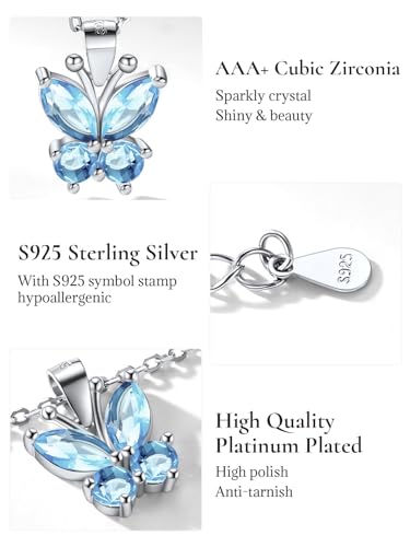 SILVERCUTE Light Blue Butterfly Pendant Necklace 925 Sterling Sterling Silver Cute Insect Animal Pendant & Chain for Women