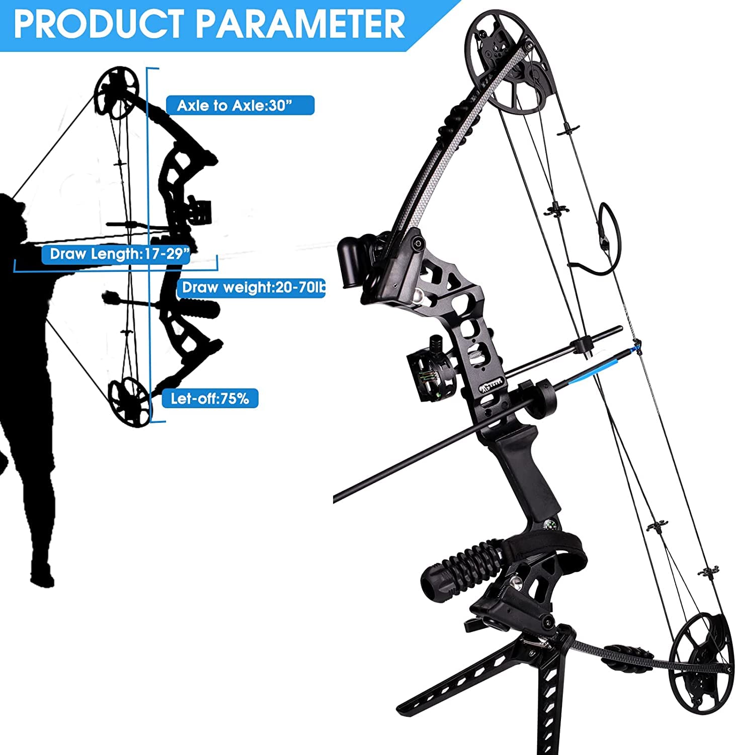 XGeek Compound Bow and Arrow kit, Hunting & Target Bow, 320 Fps Speed, with All Accessories, USA-Made Limbs, Draw Weight Adjustable 20-70 Lbs, Draw Length 17-29", for Hunter and Archery Enthusiast