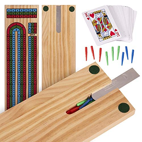 Silly Goose Games Cribbage Board Game; Wooden Travel Game with Cribbage Pegs with Free Deck of Cards