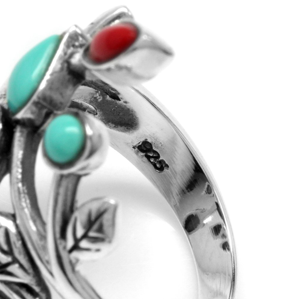 Silvershake Created Green Turquoise 925 Sterling Silver Leaf Vintage Style Ring Size 8