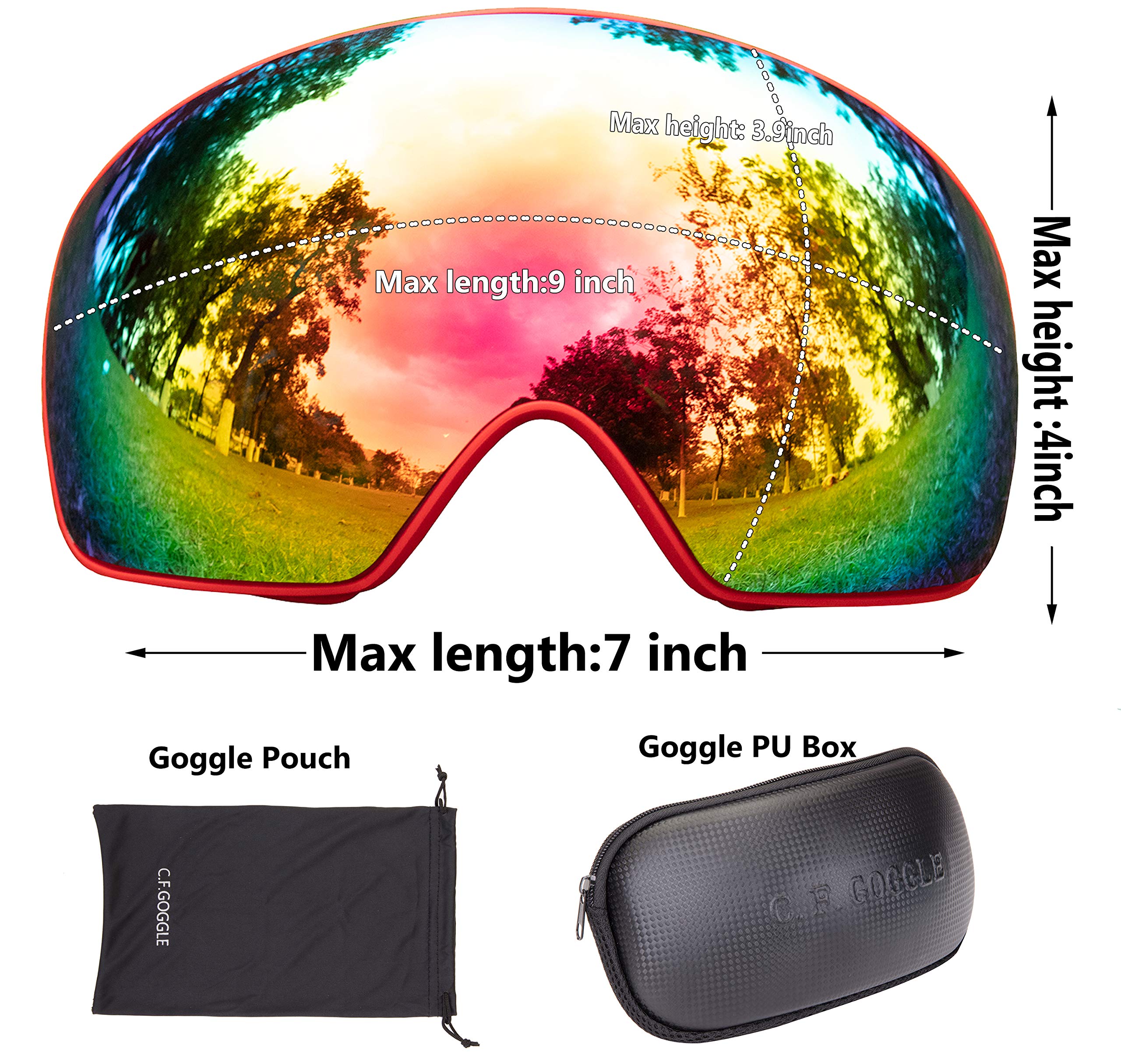 Ski Goggles, Snowboard Goggles for Men & Women, Anti-Fog Winter Glasses UV