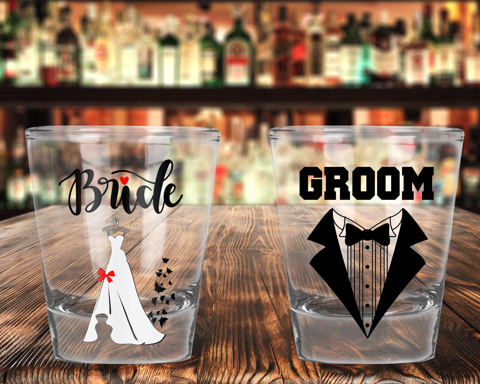 Wedding Shot Glasses - Bride and Groom - Groom Drinking Team - Wedding 2 oz - Bachelor Party Favors (Bride Groom)