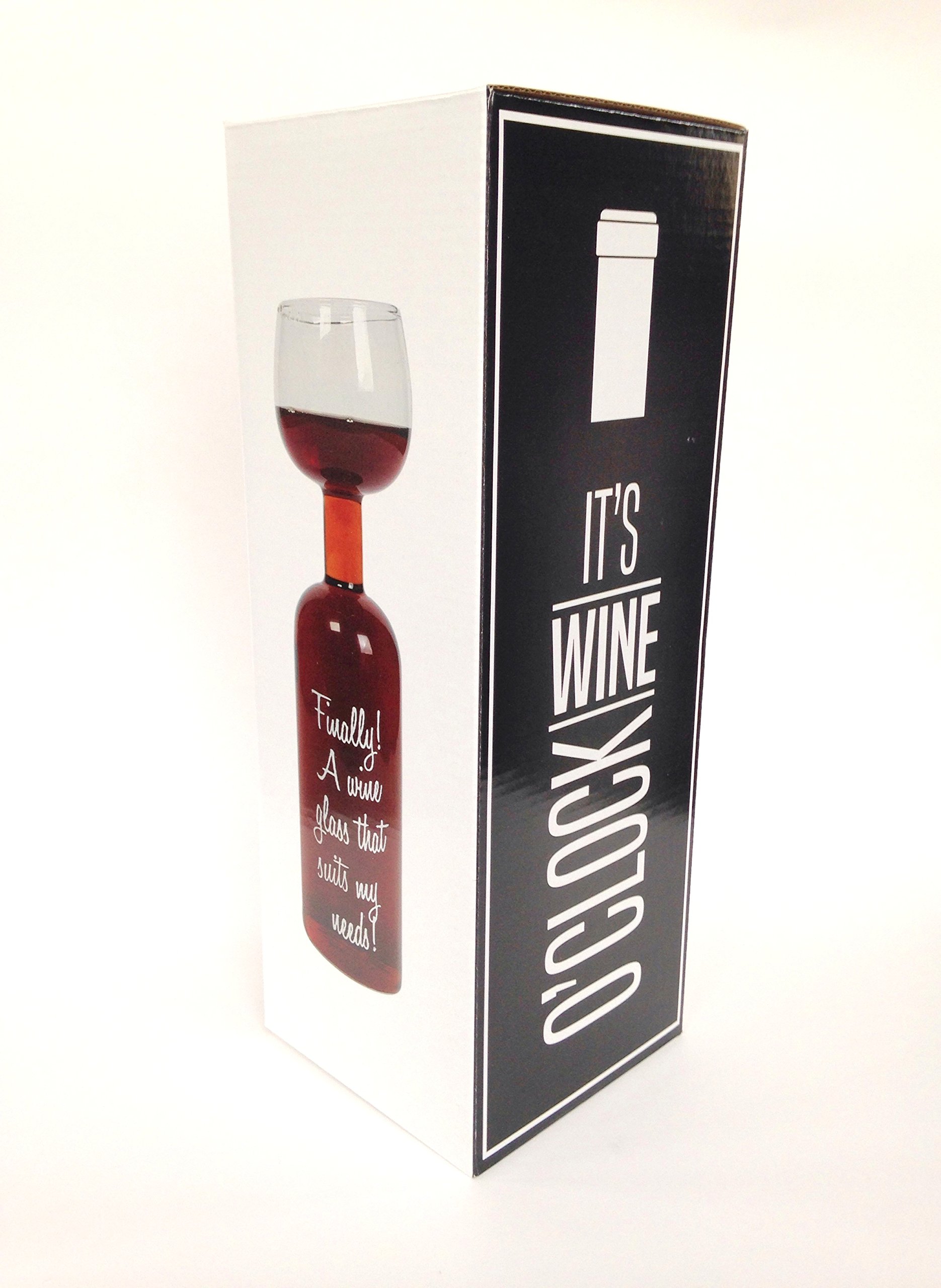 Zhouchou It's Wine O'Clock - Wine Bottle Shaped Glass Novelty Gift - Fits a Whole 750ml Bottle of Wine!!!! (1)