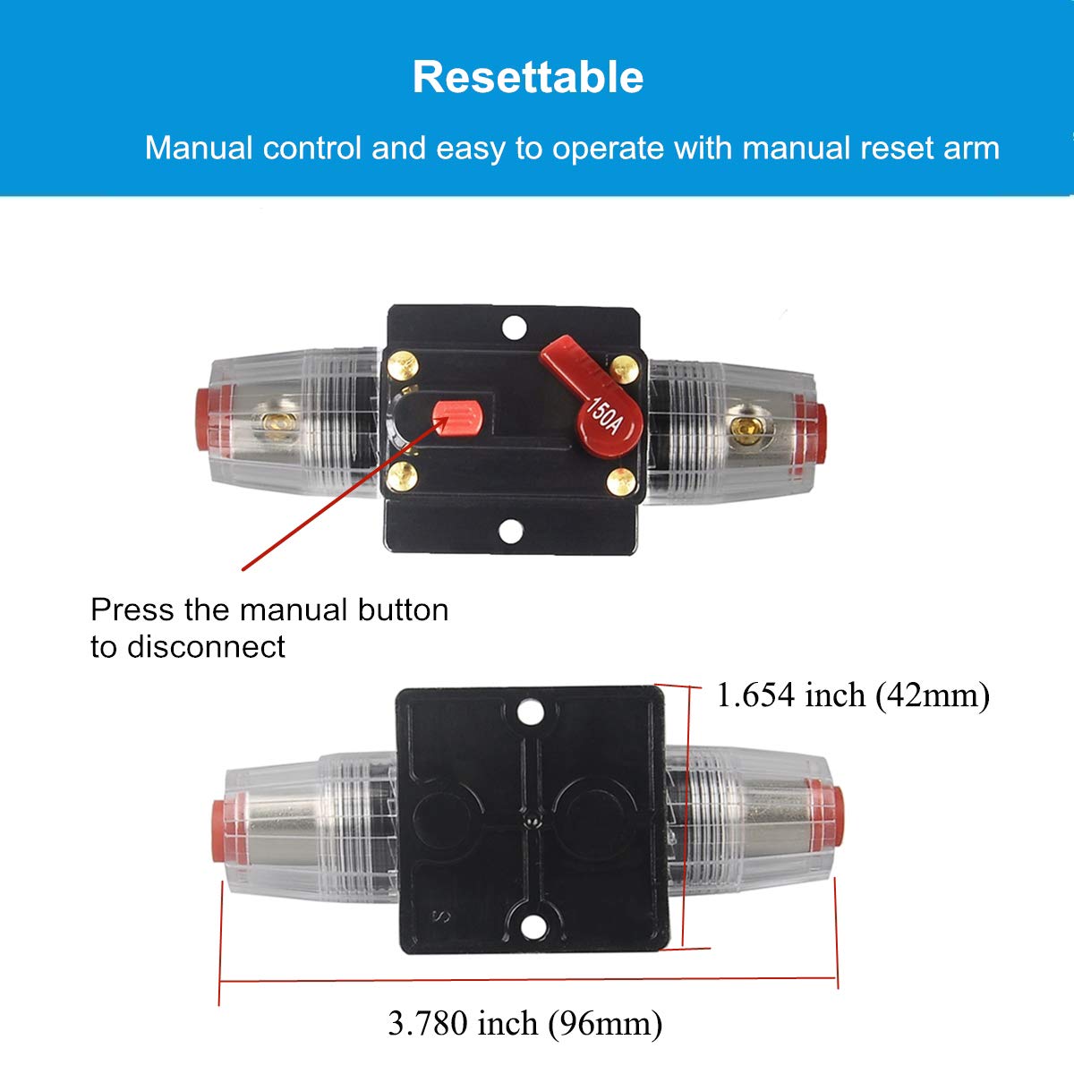 WOHHOM 100A/150A Audio Circuit Breaker Auto Car Stereo Inline Fuse Holders Inverter, Manual Reset 12V-24V DC for Automotive Marine Boat Audio System Protection (150A)
